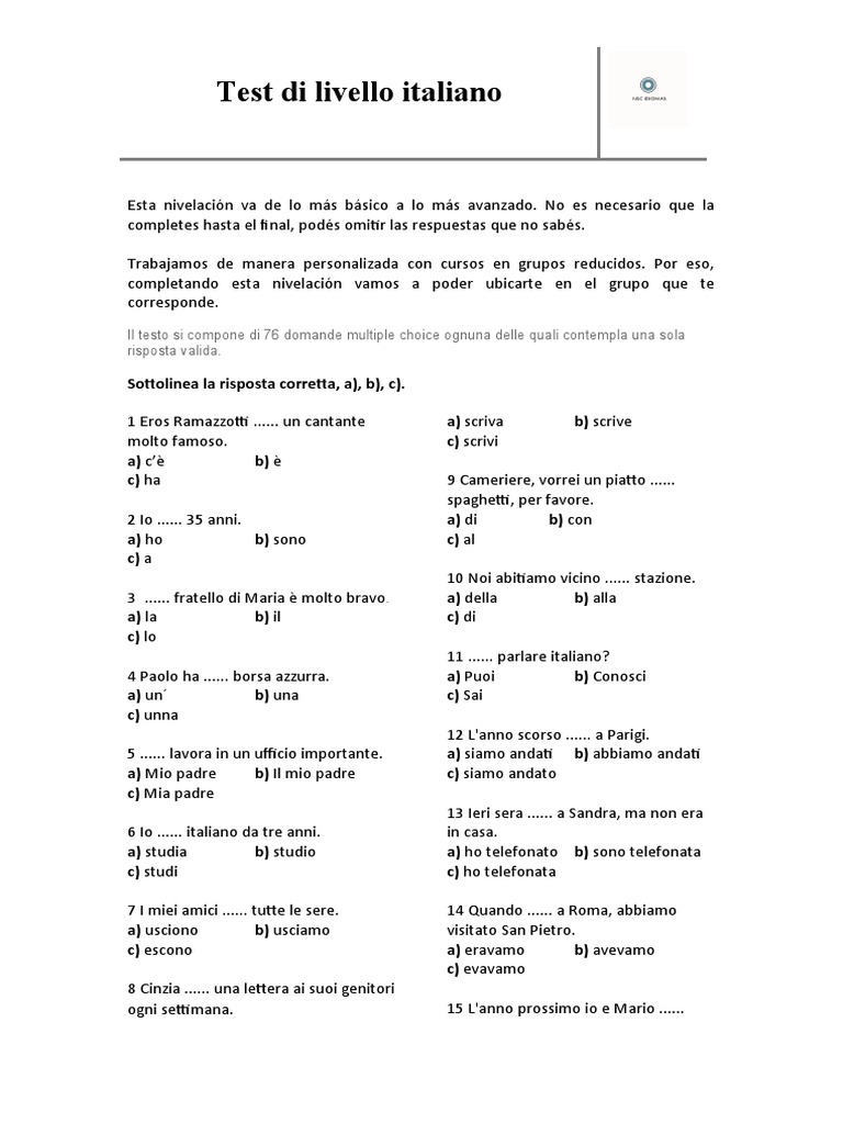 Placement Test Italiano | PDF