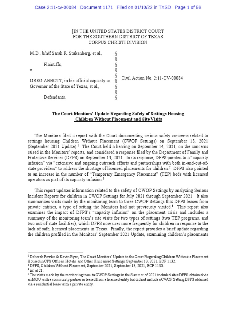 Court Monitors' Update | PDF | Caregiver | Foster Care