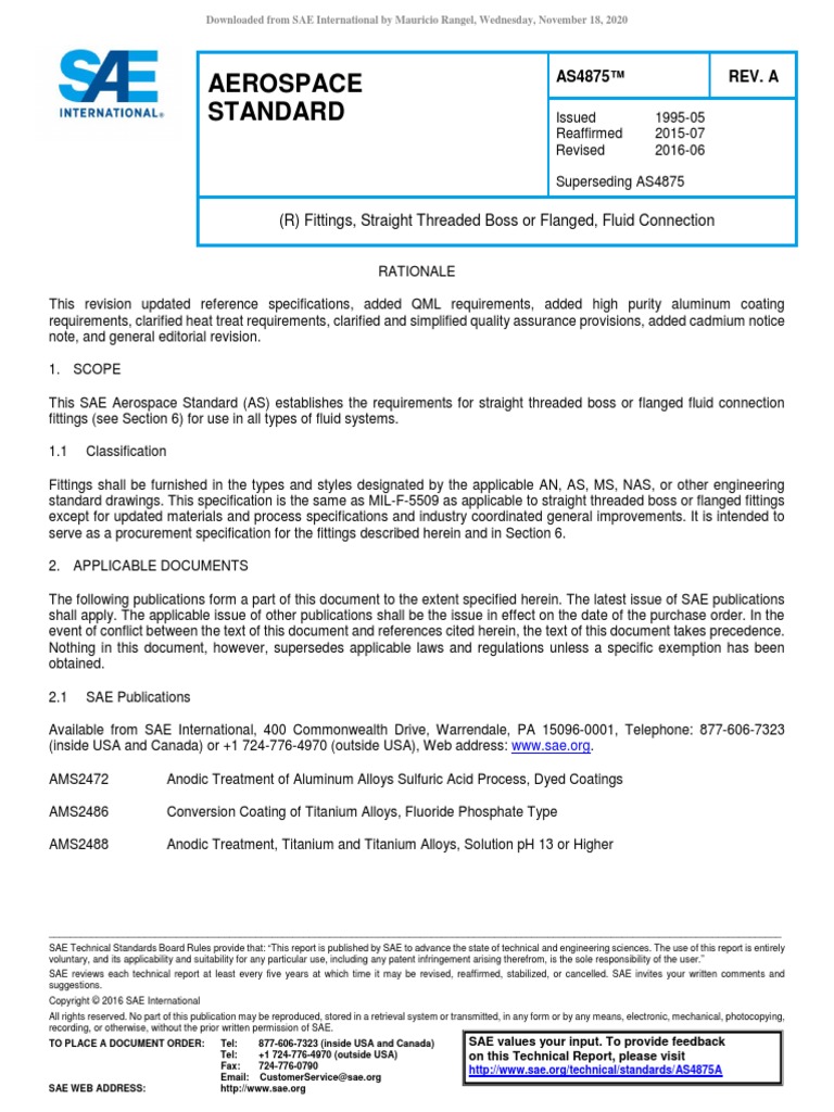 Aerospace Standard: (R) Fittings, Straight Threaded Boss or Flanged ...