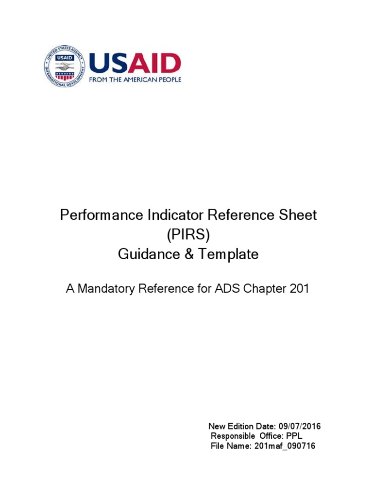 Performance Indicator Reference Sheet (PIRS) Guidance & Template | PDF ...