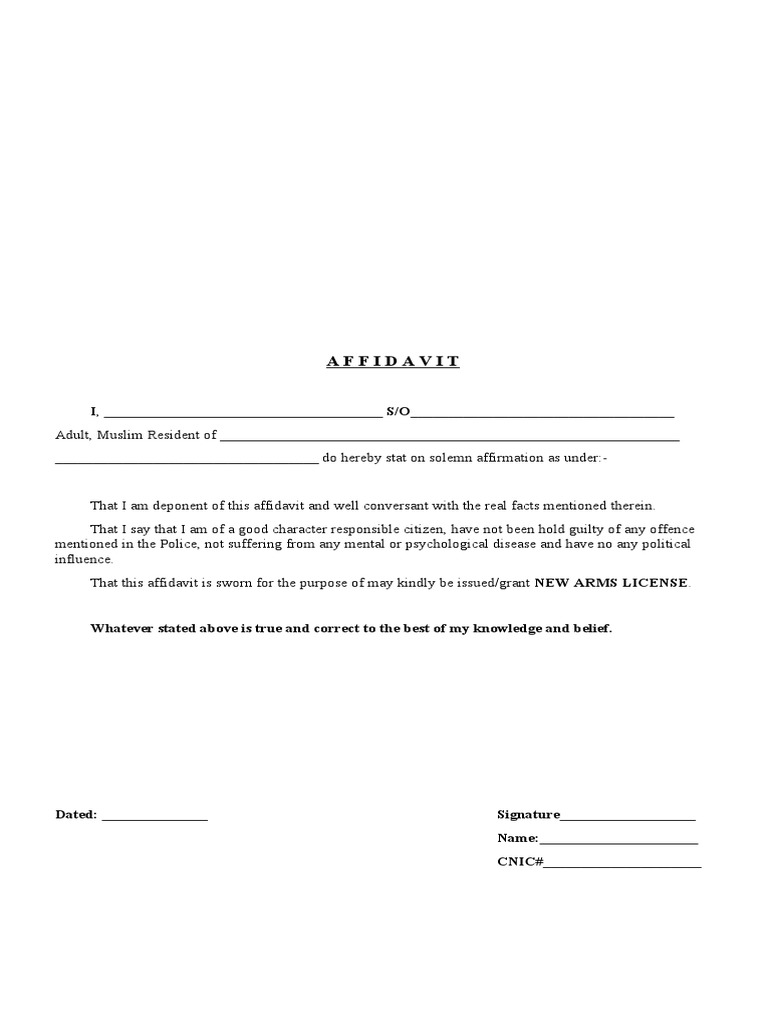Arms License Affidavit | PDF
