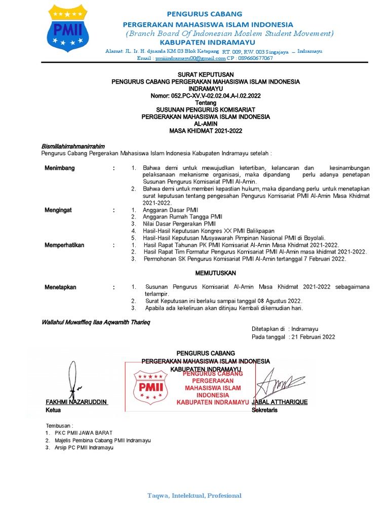 Susunan Pengurus PMII Al-Amin Indramayu | PDF
