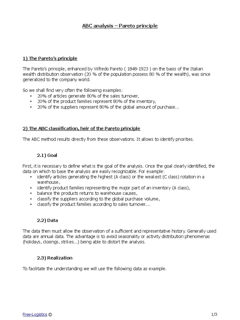 ABC Analysis Pareto Principle | PDF | Inventory | Supply Chain