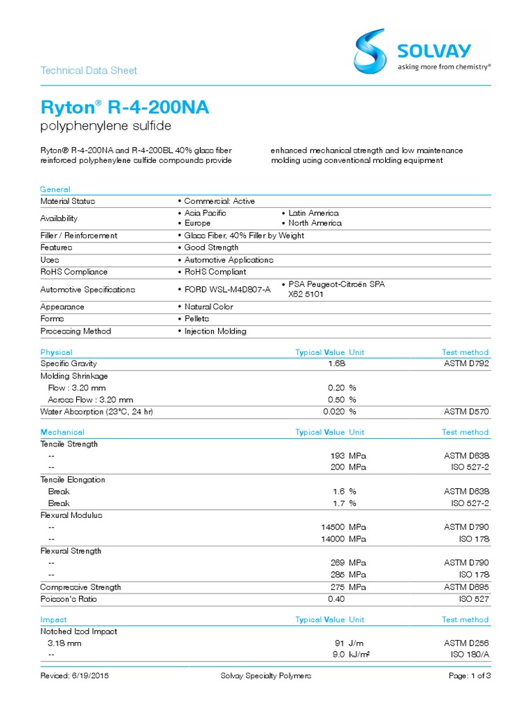Ryton R-4-200NA: Polyphenylene Sulfide | PDF | Materials Science | Building Engineering