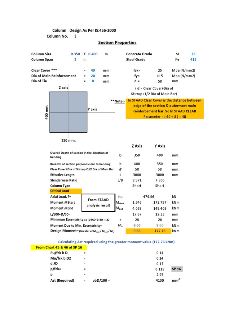 Section Properties: Column Design As Per IS:456-2000 Column No. 3 | PDF ...