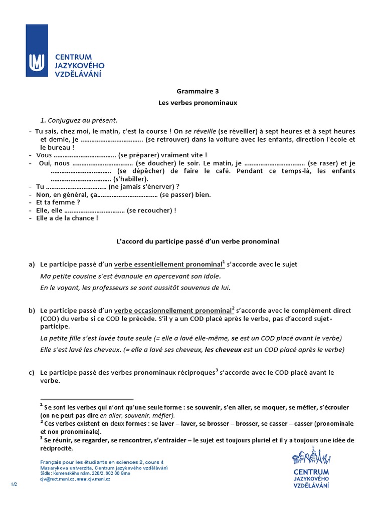 Verbes Pronominaux : Conjugaison et Accord | PDF