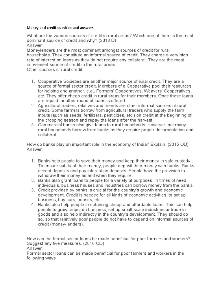 Money and Credit Question and Answers | PDF | Loans | Credit