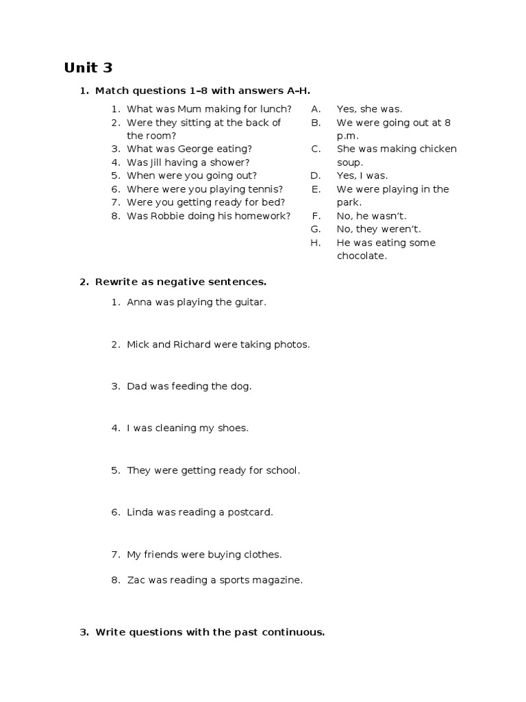 Unit 3: 1. Match Questions 1-8 With Answers A-H | PDF