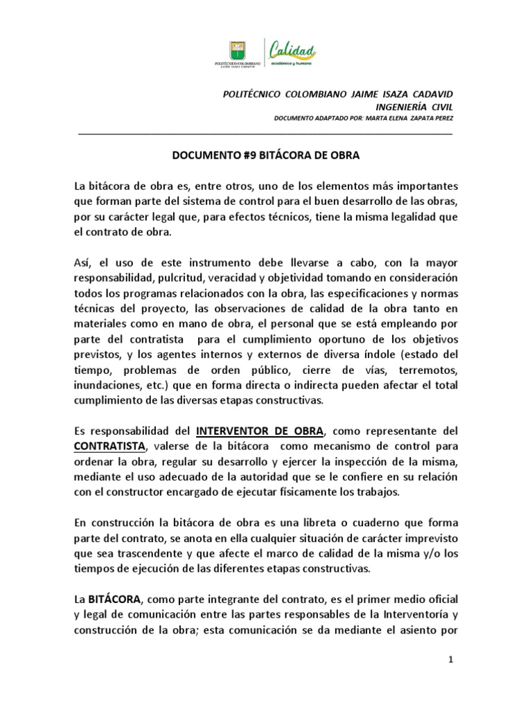 Bitácora de Obra | PDF | Ingeniería | Ingeniero civil