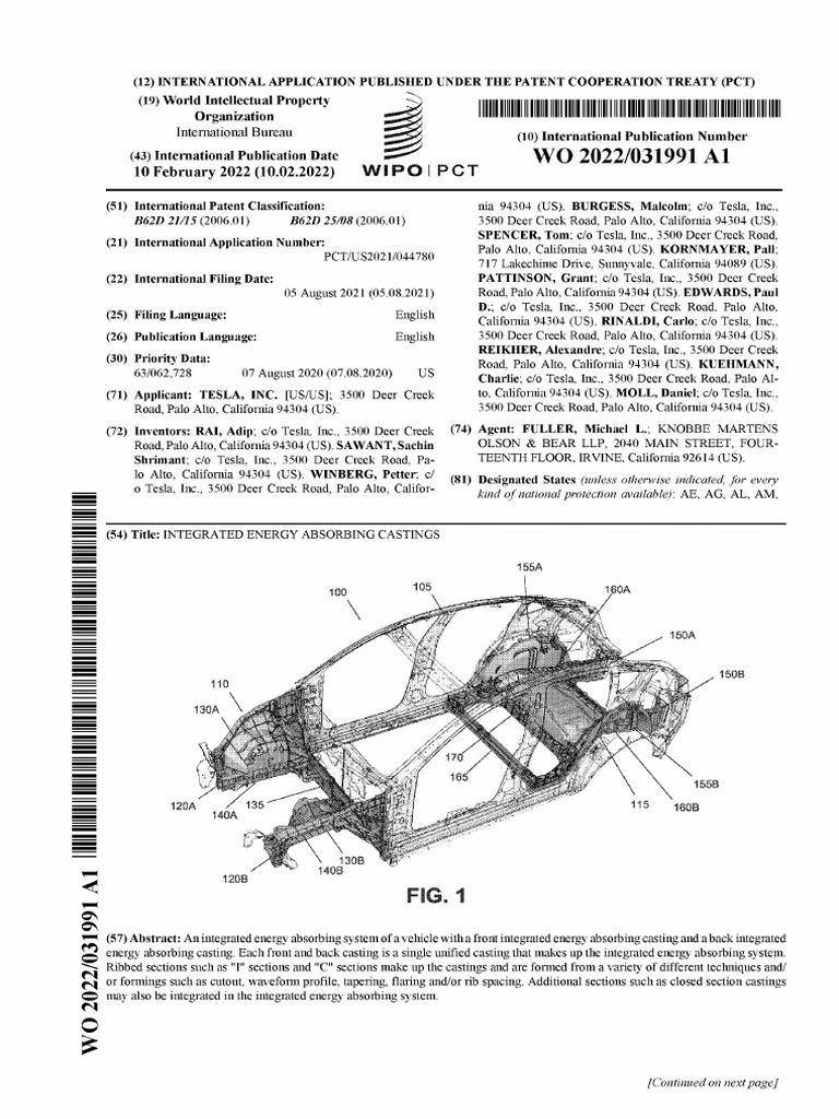 Tesla International Patent Energy Absorbing Castings | PDF