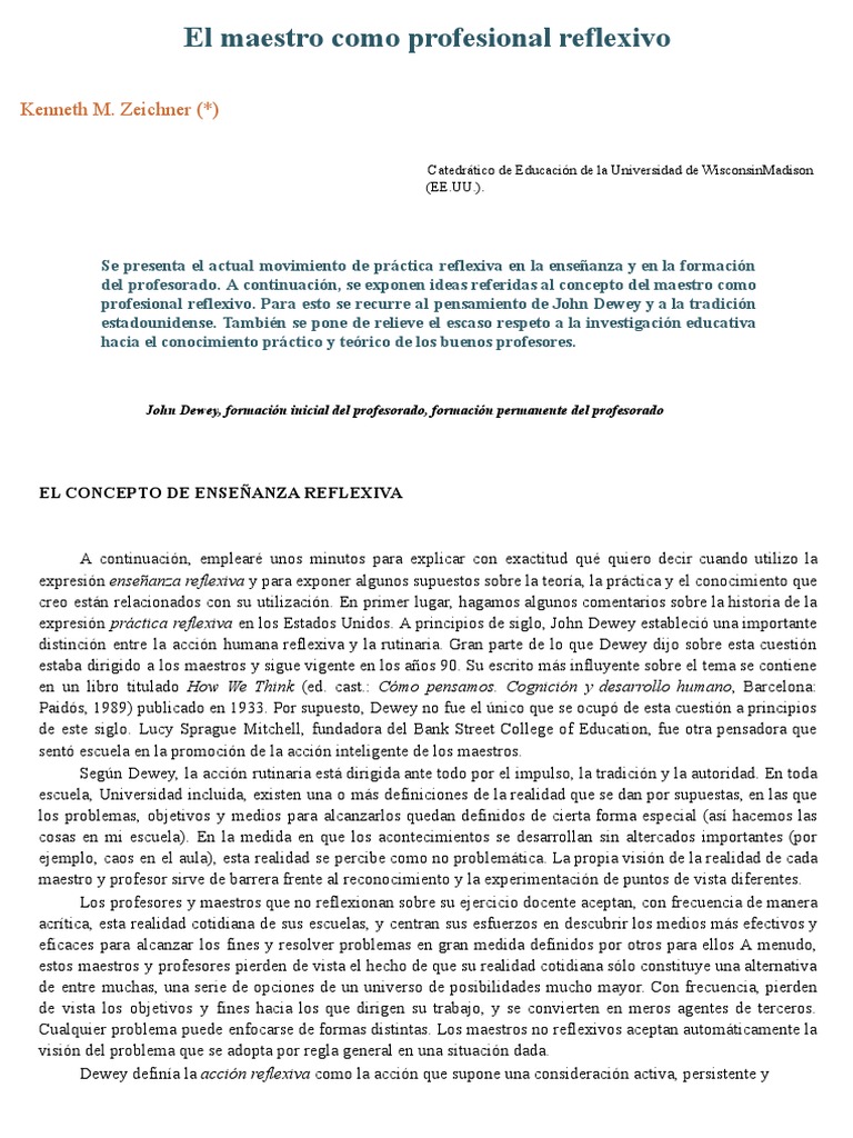 El Maestro Como Profesional Reflexivo de Kenneth M. Zeichner. | PDF ...