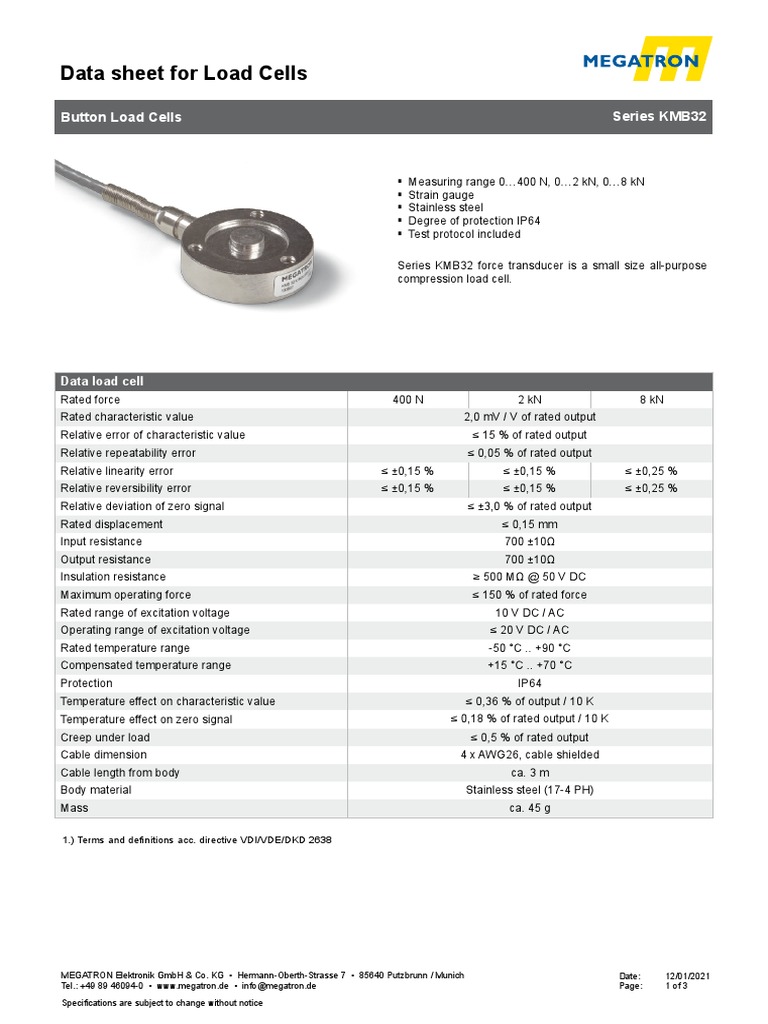 LOAD CELL Datasheet | PDF | Electronics | Physical Quantities