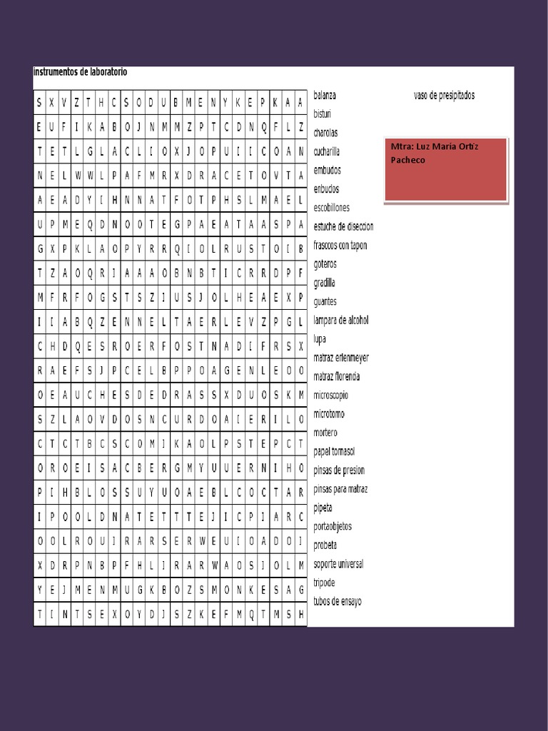 Sopa de Letras Instrumentos de Laboratorio | PDF