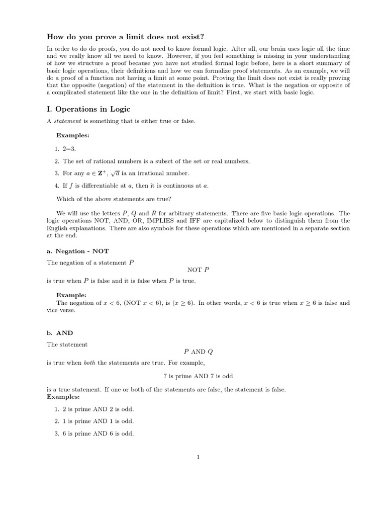How Do You Prove A Limit Does Not Exist? | PDF | If And Only If ...