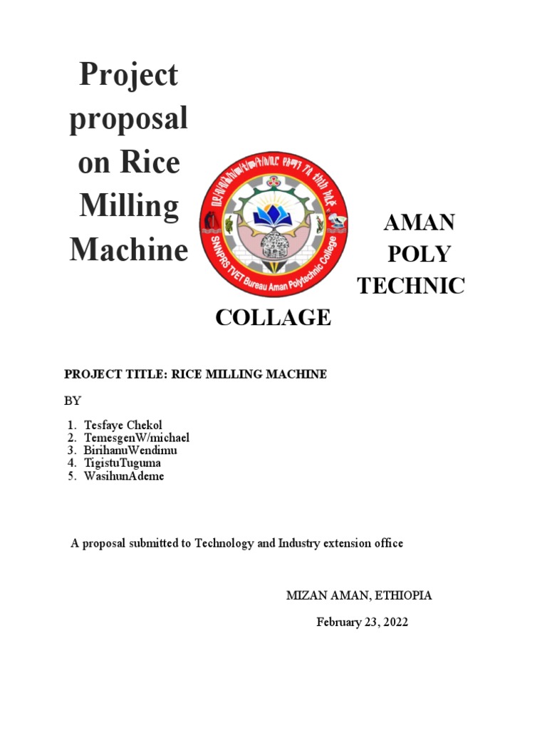 Project Proposal On Rice Milling Machine | PDF | Cereals | Rice
