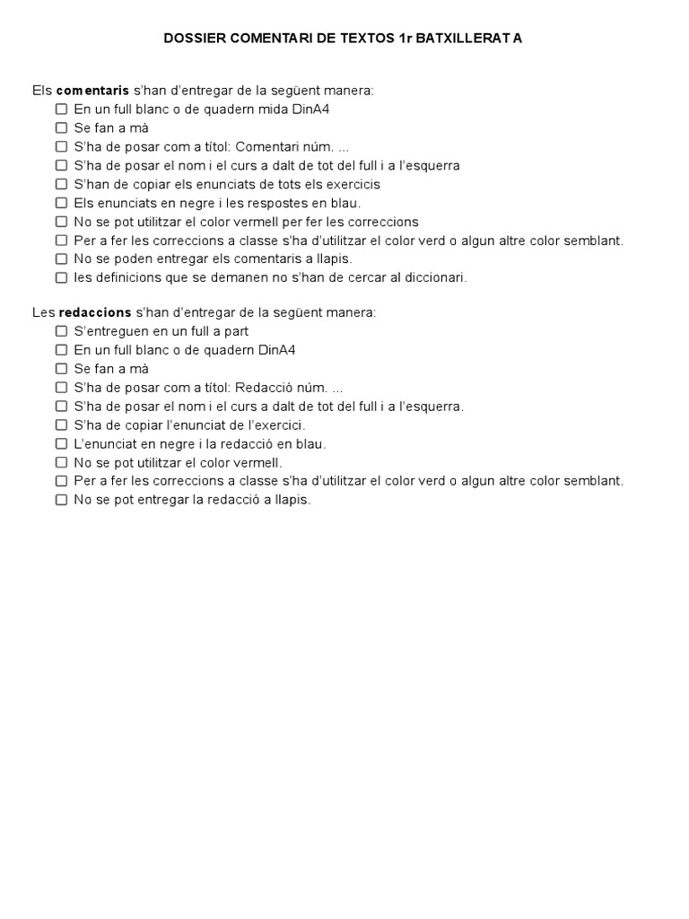 Dossier Textos Comentari de Text 1r Batx A | PDF
