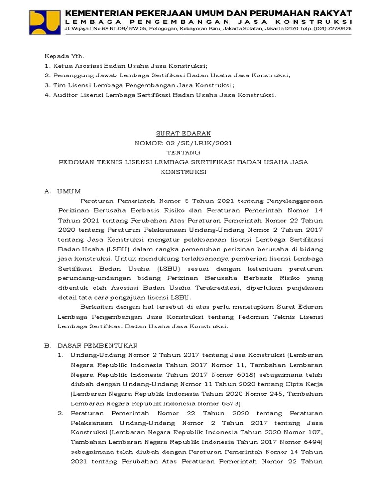 02.SE - LPJK.2021 - Pedoman Teknis Lisensi Lembaga Sertifikasi Badan ...