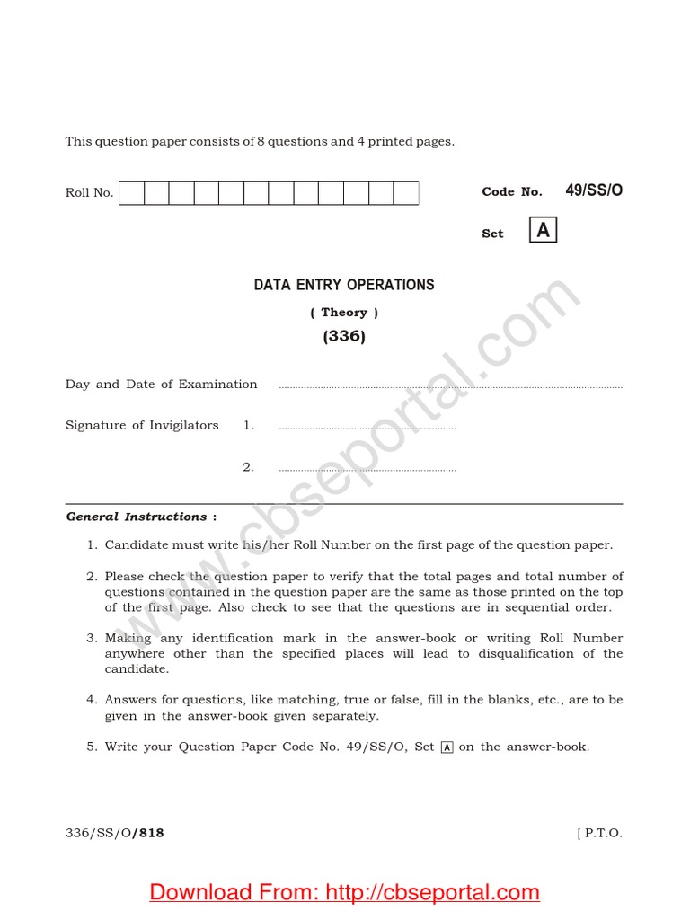 NIOS Data Entry Operations Exam Paper | PDF | Computer File | Software