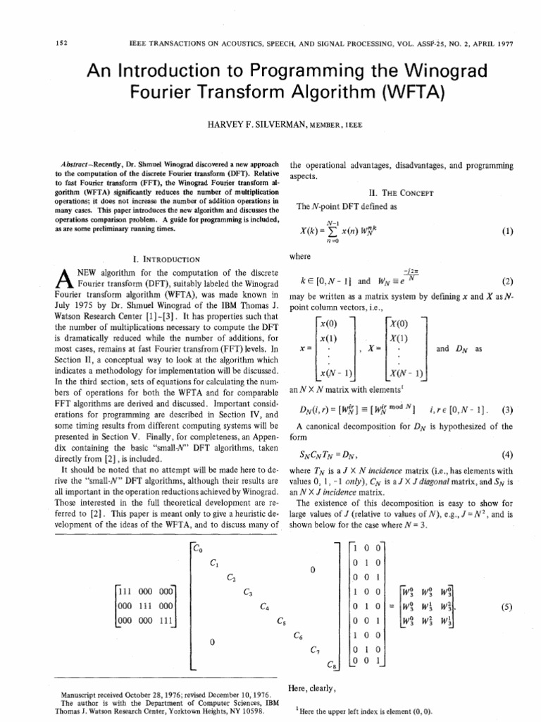 An Introduction To Programming The Winograd Fourier Transform Algorithm | Download Free PDF ...