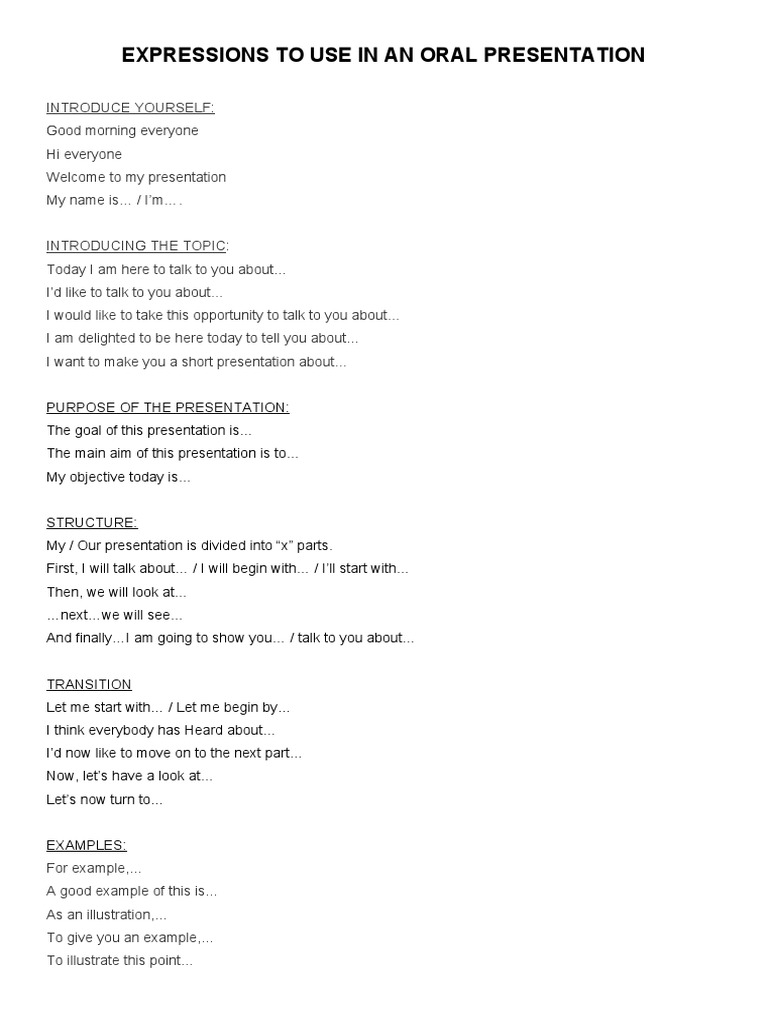 Expressions To Use in An Oral Presentation | PDF