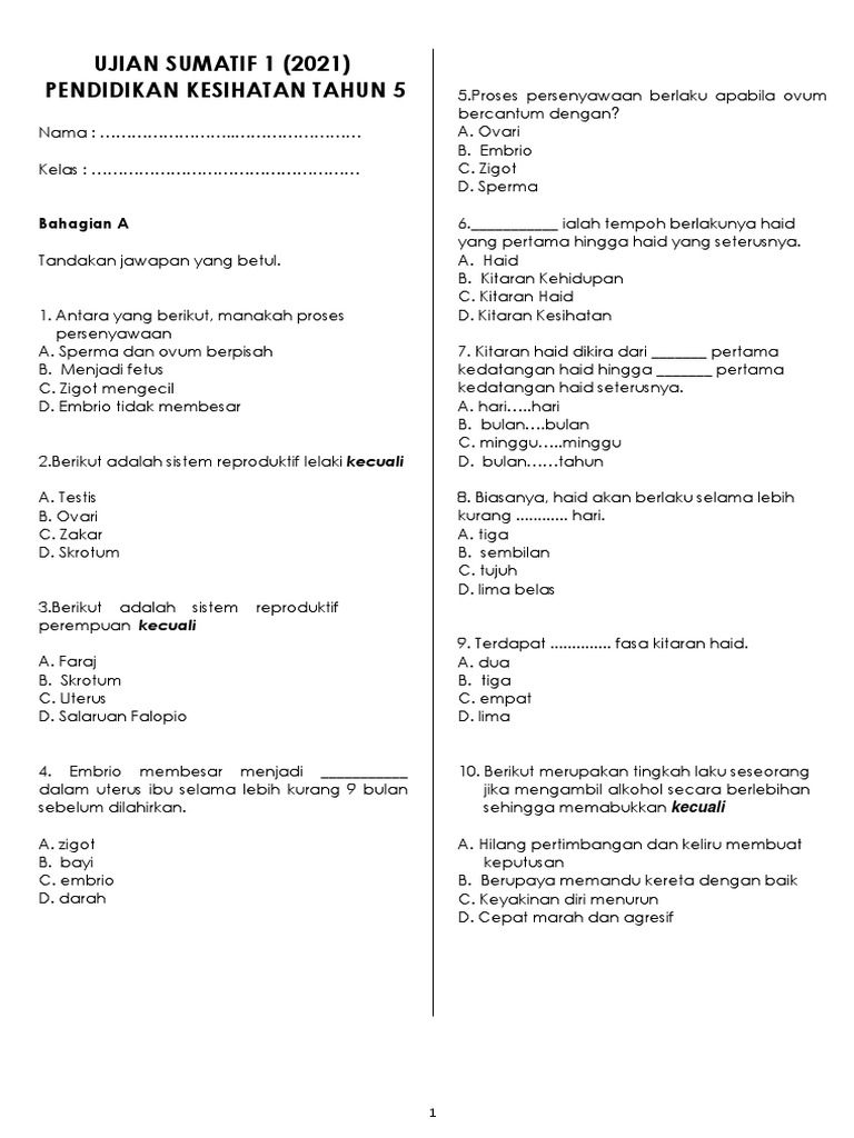 Ujian Sumatif PK T5 | PDF