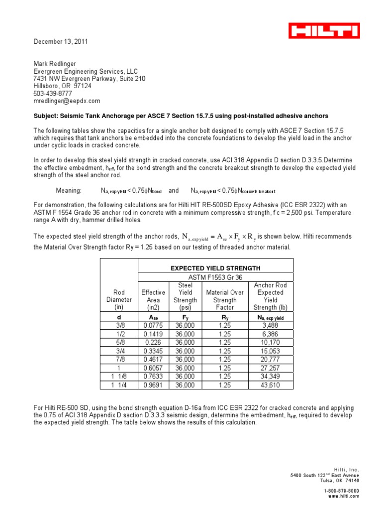 Hilti Seismic Anchor Embedment Guide | PDF | Concrete | Mechanical ...