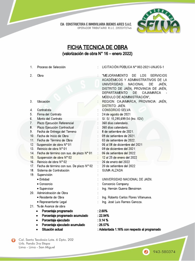Ficha Tecnica de Obra | PDF