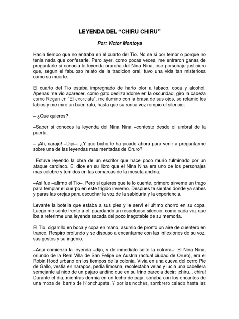Leyenda Del Chiru Chiru | PDF | María, madre de Jesús | Folklore