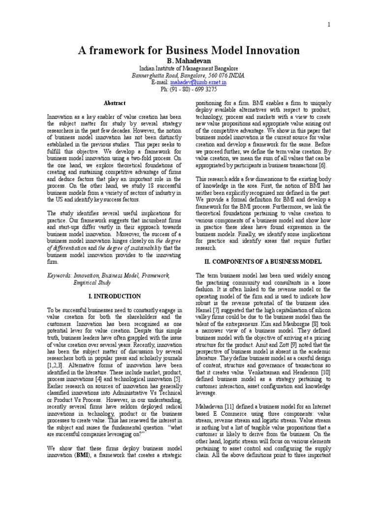 A Framework For Business Model Innovation | PDF | Business Model ...