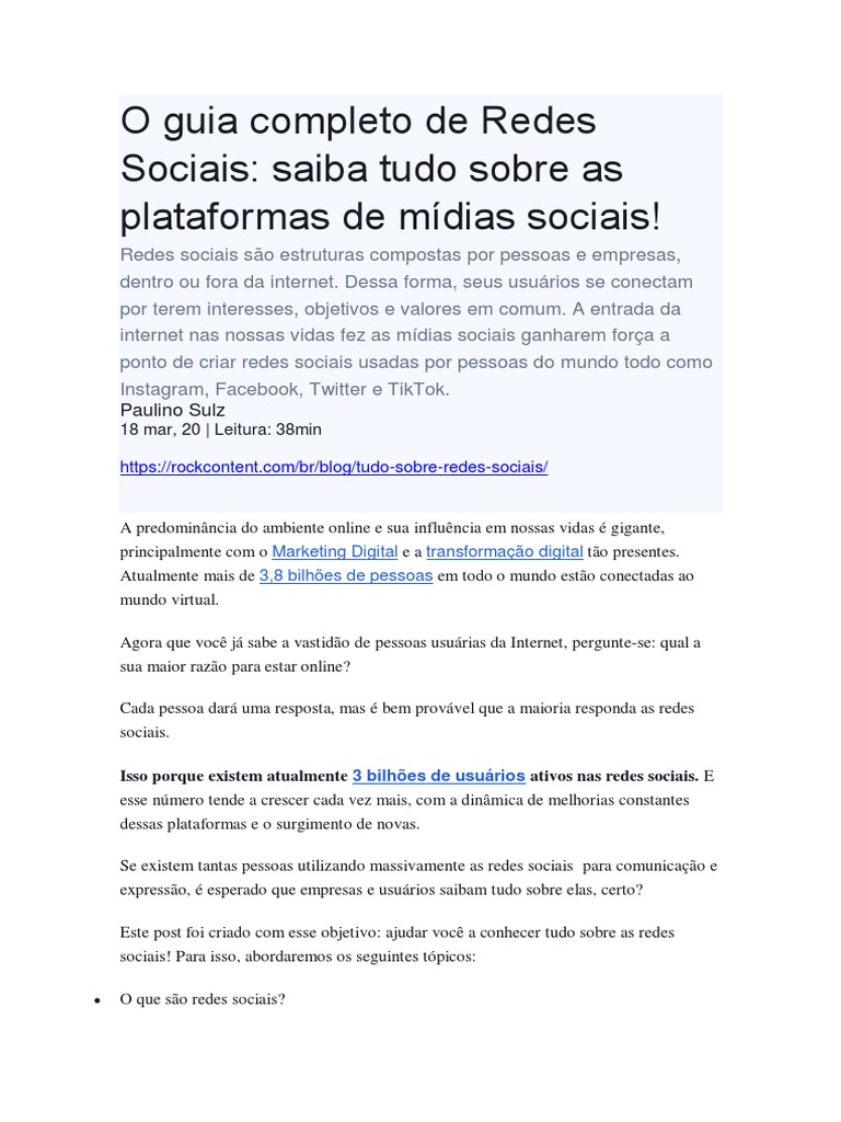 O Guia Completo de Redes Sociais | PDF | Rede social | Cultura Popular ...
