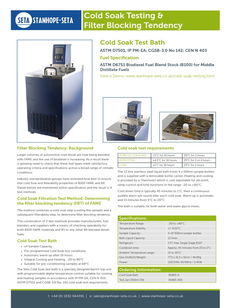 Cold Soak Testing & Filter Blocking Tendency | PDF | Biodiesel | Diesel ...