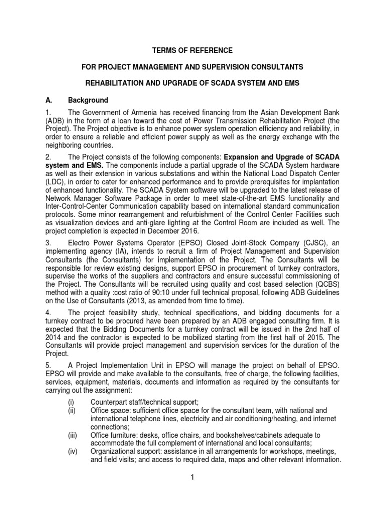 Terms of Reference For Project Management and Supervision Consultants ...