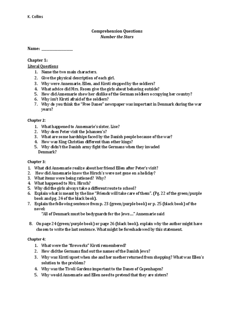 Number the Stars Study Guide | PDF