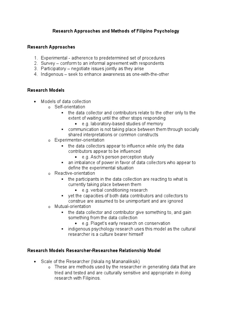 Research Approaches and Methods of Filipino Psychology Research ...