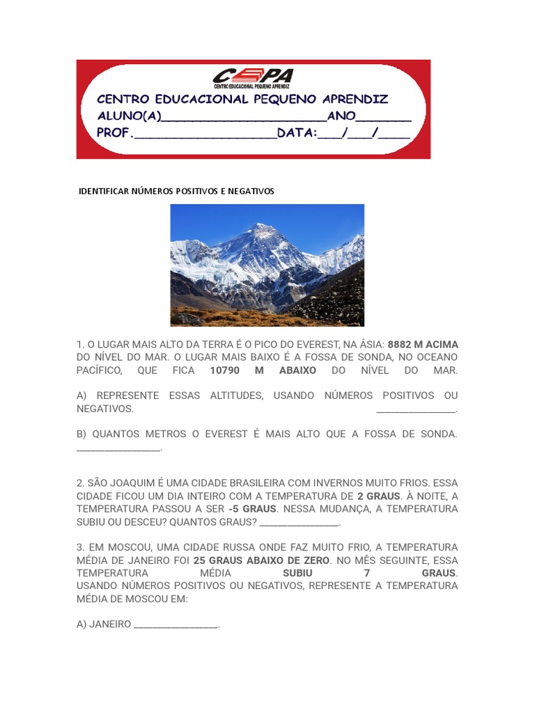 Numeros Positivos e Negativos | PDF