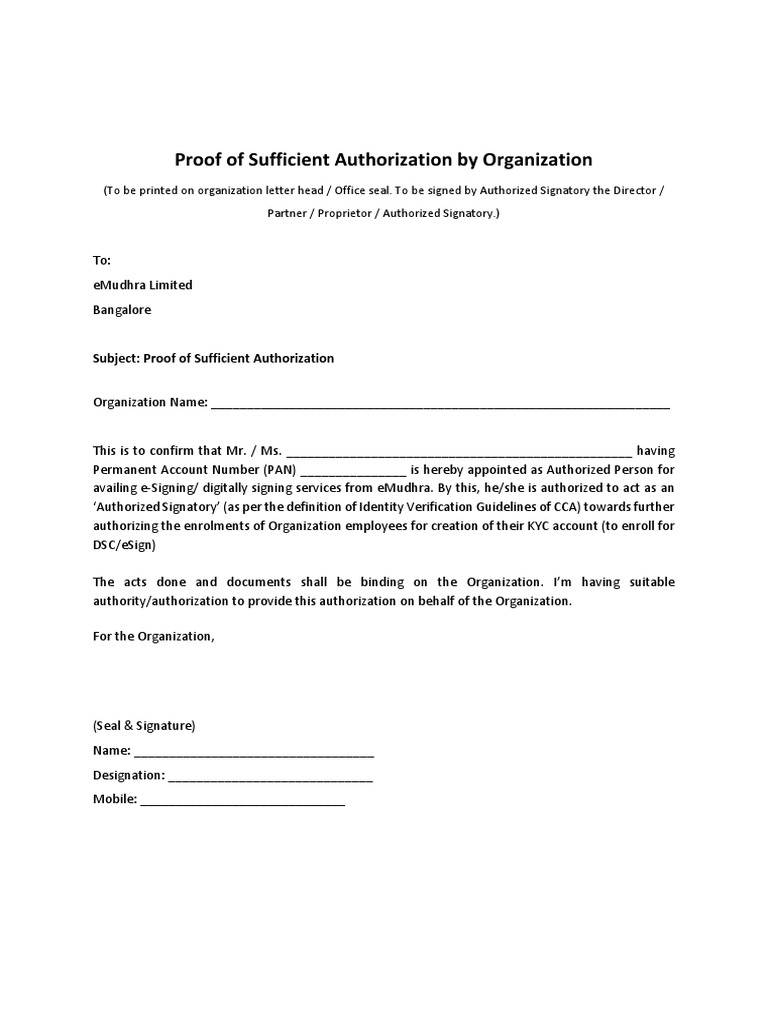 Proof of Sufficient Authorization by Organization | PDF