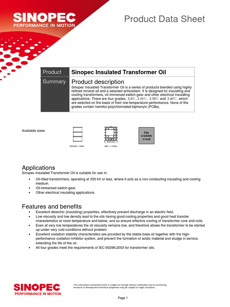 1 Sinopec Insulated Transformer Oil IEC 60296 2003 | PDF | Transformer ...
