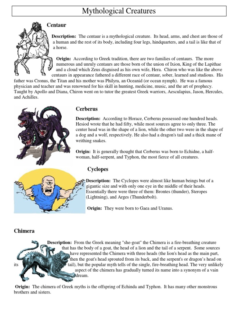 Mythological Creatures | PDF | Minotaur | Medusa
