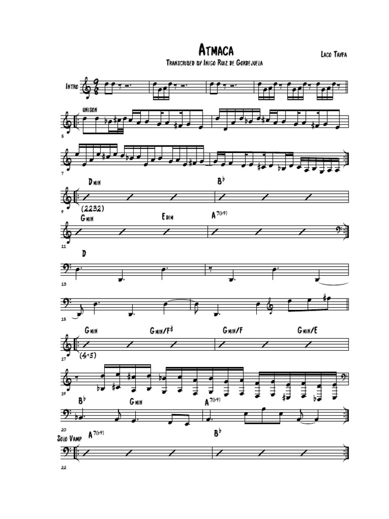 Atmaca: Laco Tayfa Transcribed by Inigo Ruiz de Gordejuela Intro Unison ...