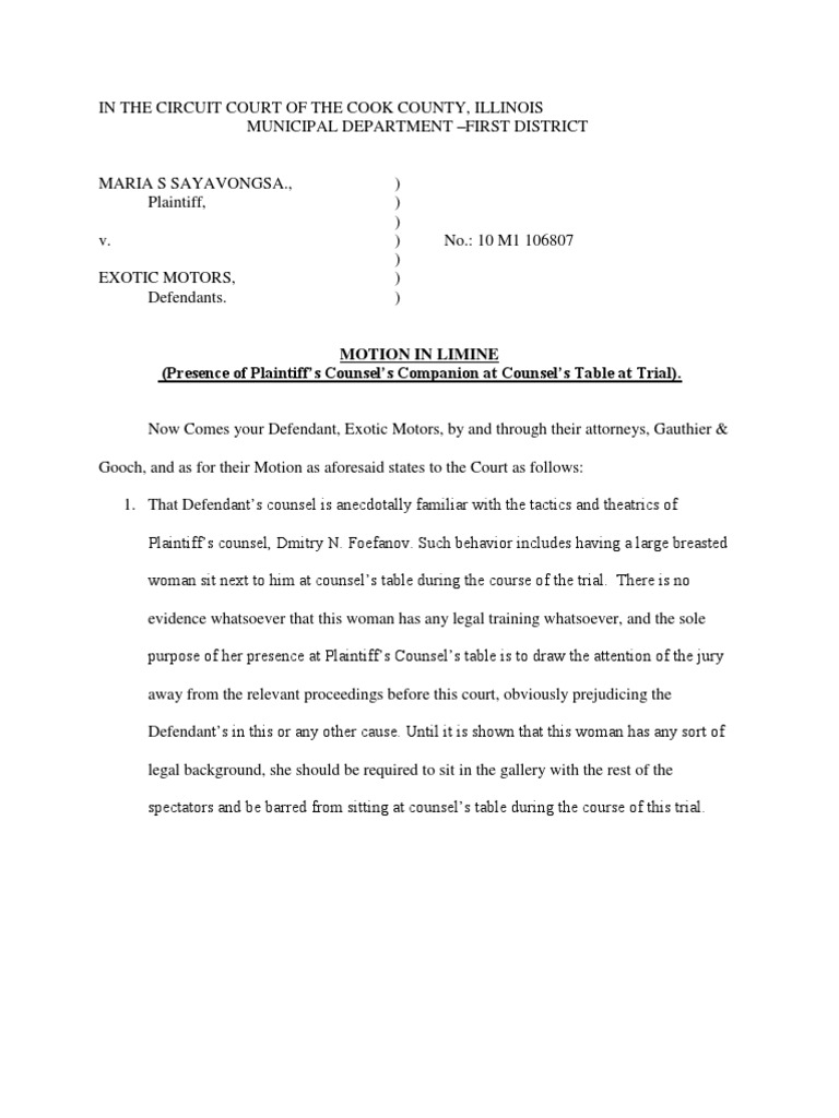 Motion to Exclude Counsel's Companion | PDF | Law