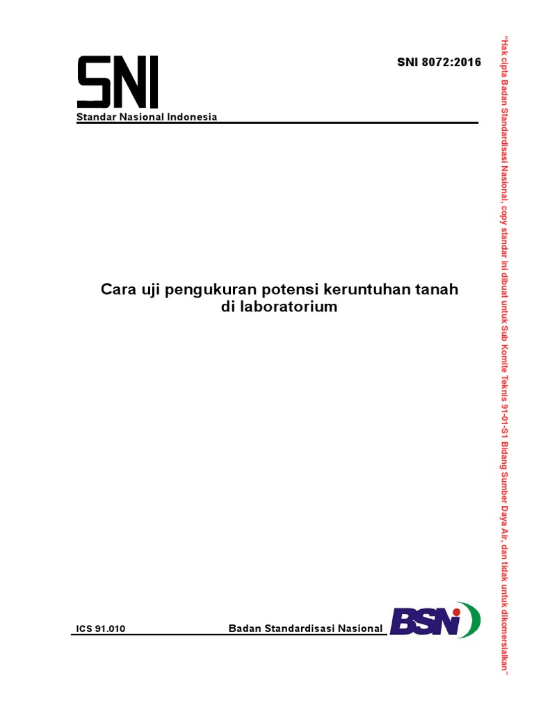 1.71 Sni-8072-2016 Cara Uji Pengukuran Potensi Keruntuhan Tanah Di ... 1.71 Sni-8072-2016 Cara Uji Pengukuran Potensi Keruntuhan Tanah Di ...