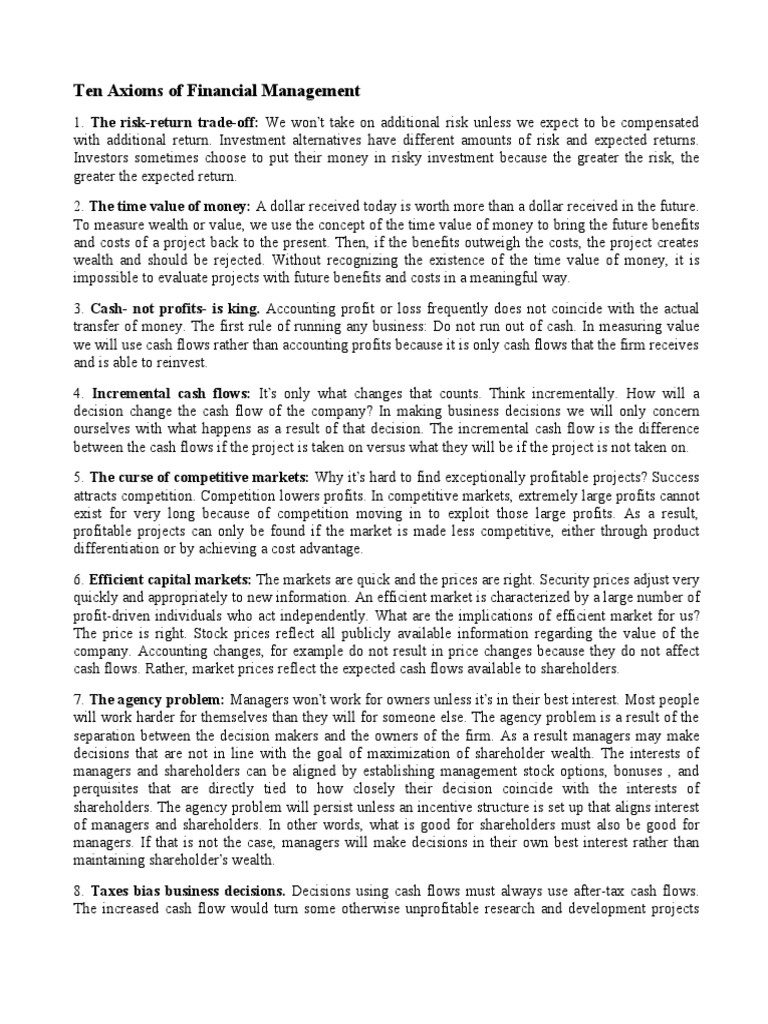 Ten Axioms of Finance | PDF | Investing | Profit (Economics)