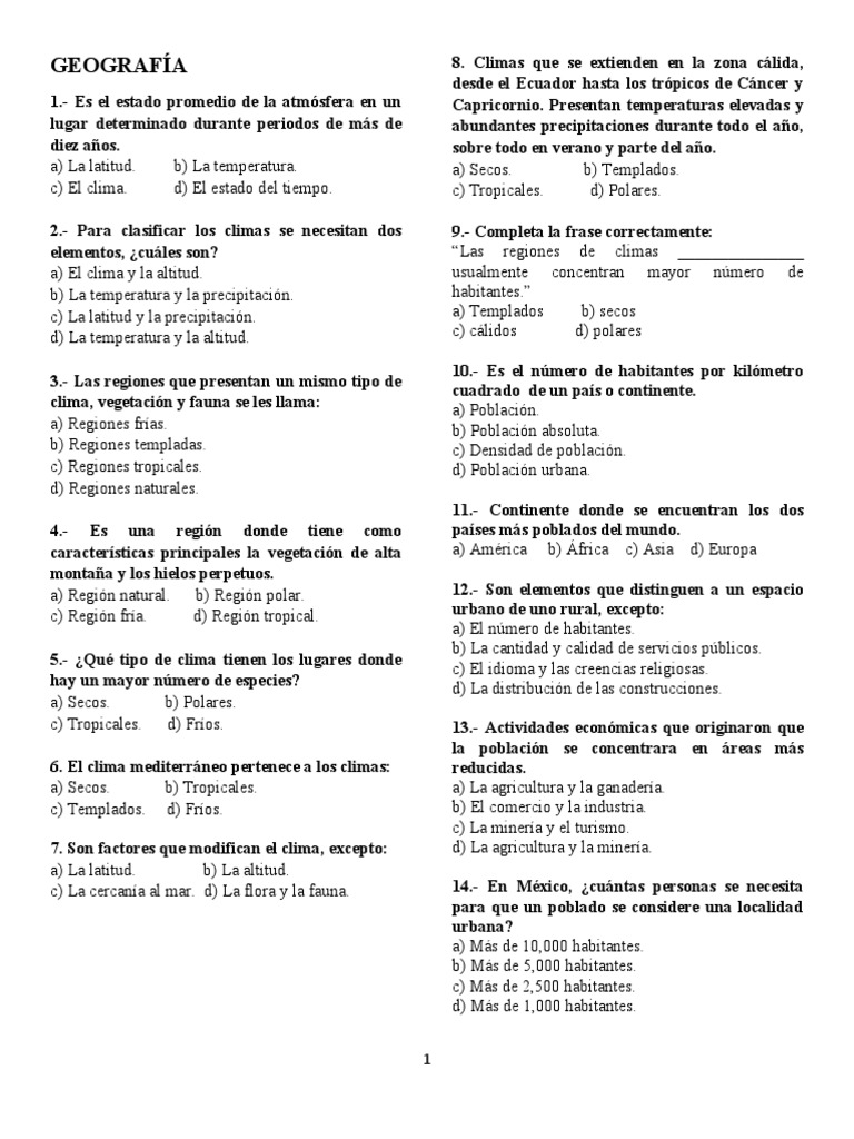 Examen 2dotrimestre Martes | PDF | Clima templado | Clima