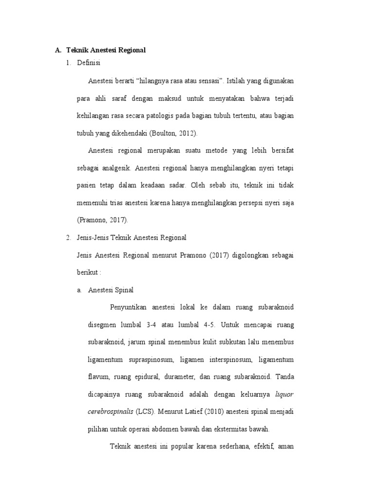 Teknik Dan Jenis Jenis Anestesi Regional Perbandingan Efektivitas Dan