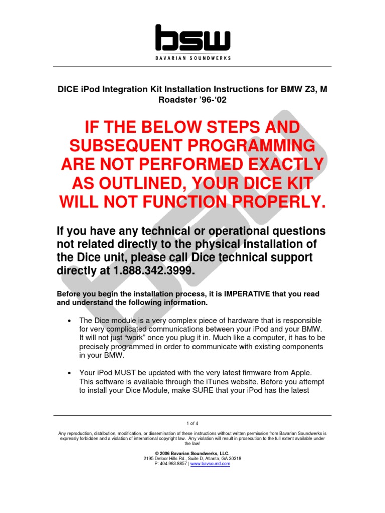 BMW Ipod Integration Kit Instructions - DICE Z3 Roadster | PDF | I Pod ...