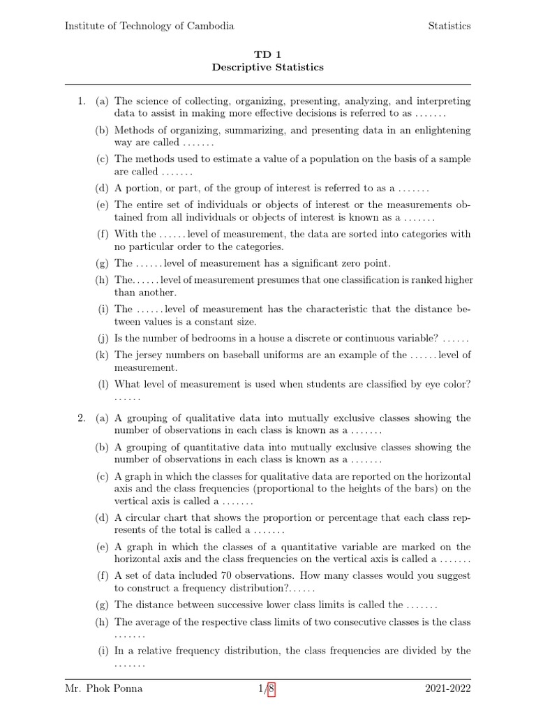 TD1-Statistics 2021-22 | PDF | Level Of Measurement | Mode (Statistics)