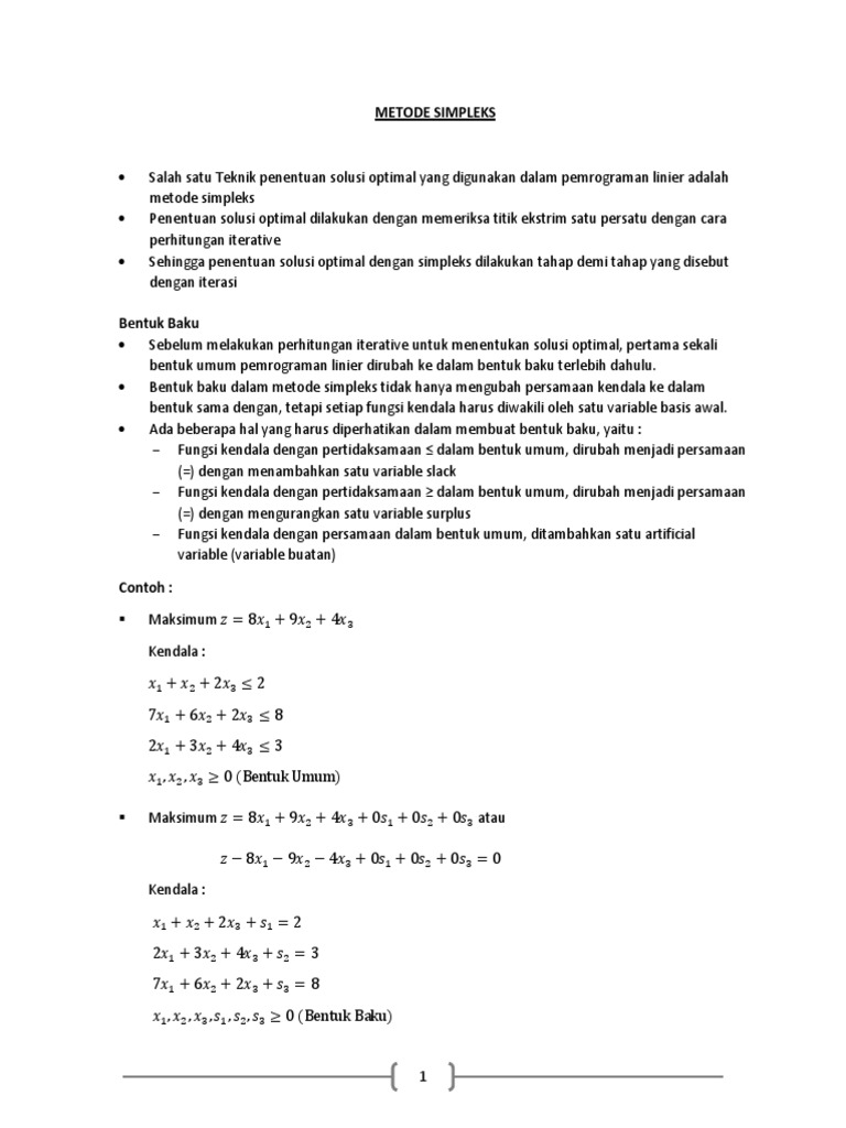 Metode Simpleks dalam Pemrograman Linier | PDF