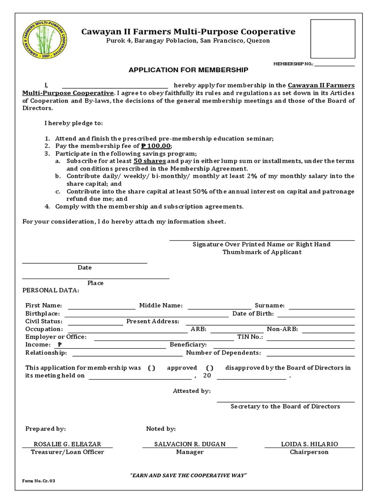 Cawayan II Farmers Multi-Purpose Cooperative: Application For ...