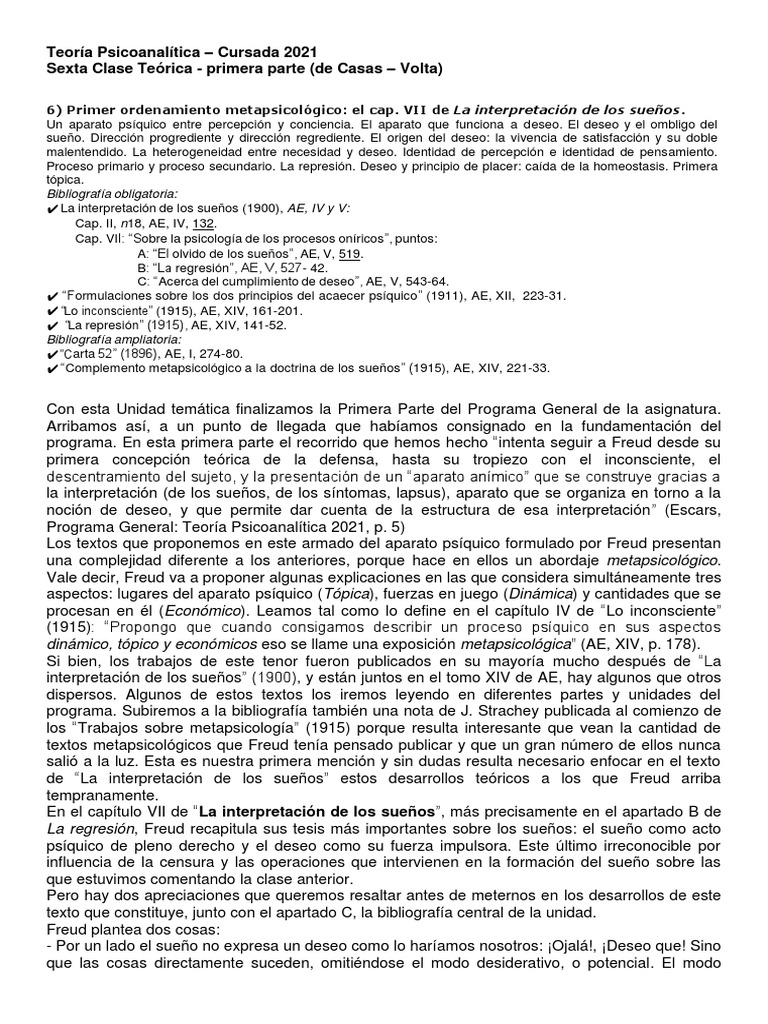 06 - SEXTA CLASE Primera Parte | PDF | Mente inconsciente | Sueño