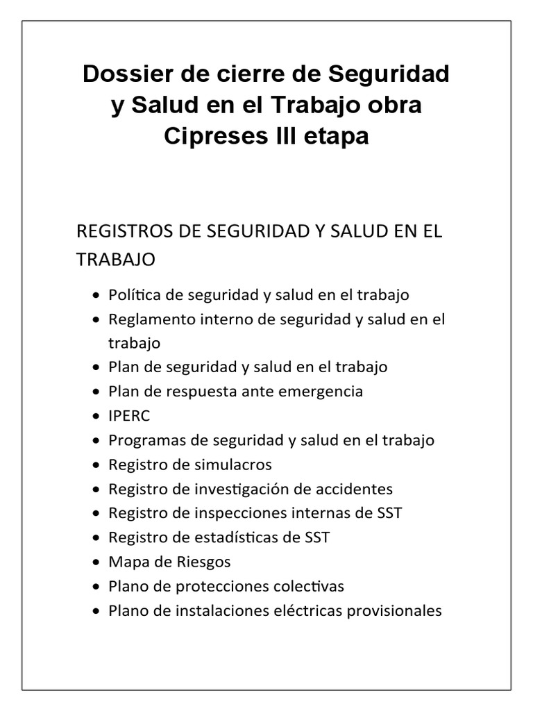 Dossier de SST Programa Anual Cipreses III | PDF